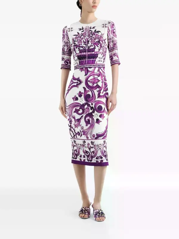 Dolce & Gabbana Maiolica-print Midi Dress - White