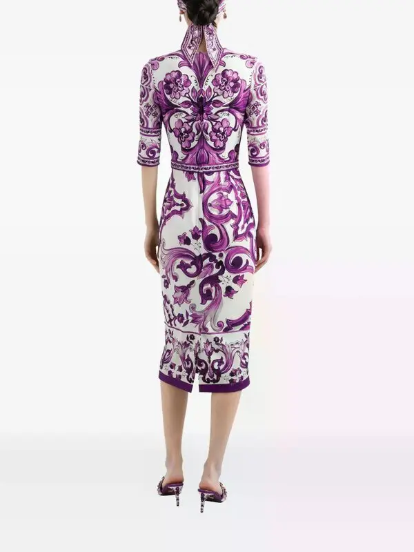Dolce & Gabbana Maiolica-print Midi Dress - White