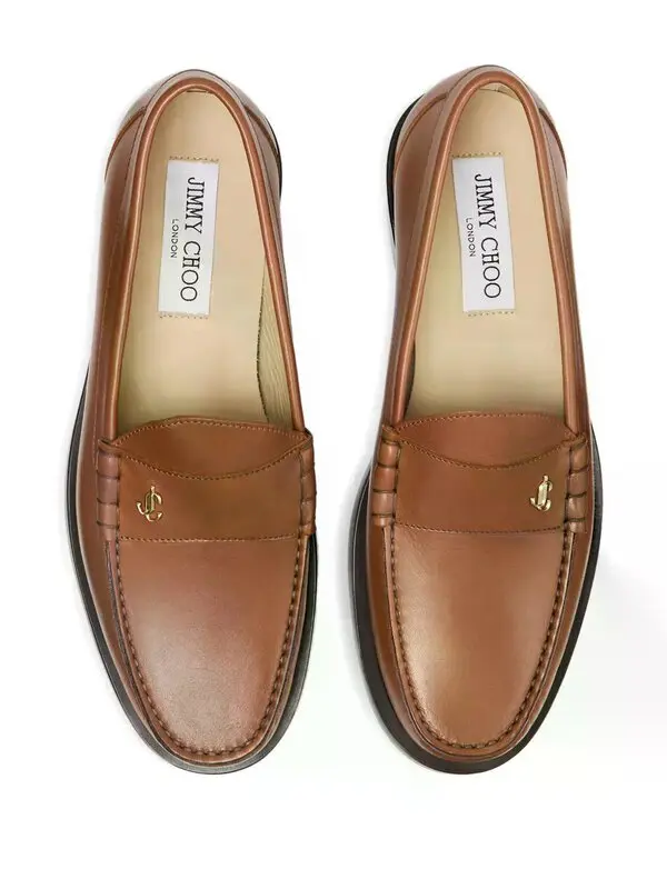 JIMMY CHOO Ethan Brushed Leather Loafers - Brown