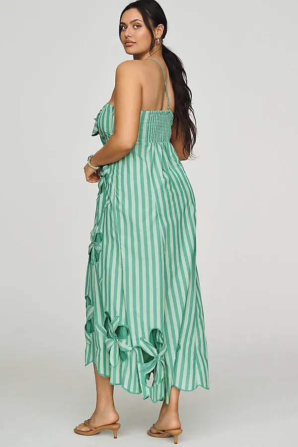 Anthropologie Amara One-Shoulder Cutwork Midi Dress - Green Stripe |  Editorialist