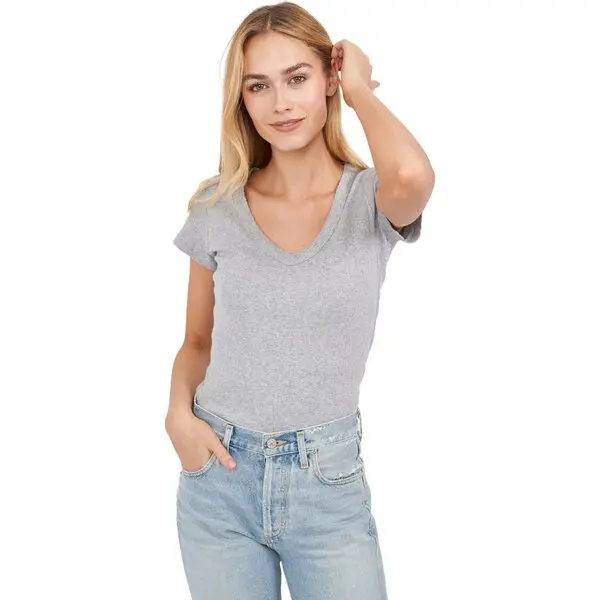 MAREA Pointelle V-neck Tee - Grey