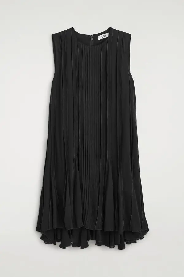 Cos Voluminous Pleated Midi Dress - Black