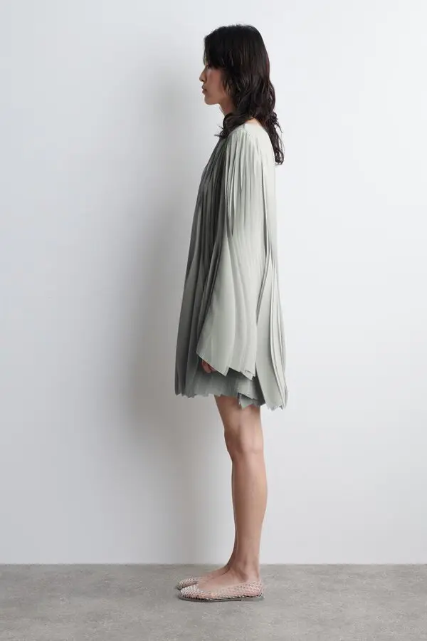 strapless open back dress Sheer Luck Kali White Mesh Pleated Sheath Mini Dress – MUE NEW YORK main image 1