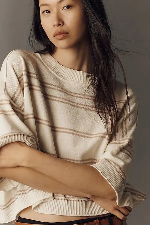 Anthropologie Goldie Striped Linen Blend Crew Neck Sweater