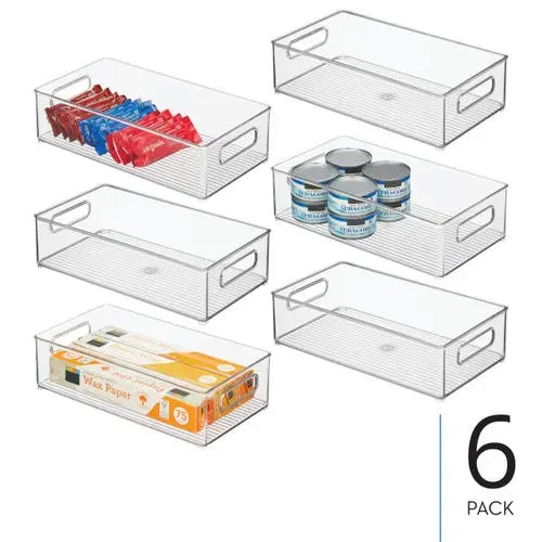 IDESIGN Stackable Fridge Binkitchen Storage Bin For Pantry, Cabinets, Or Fridge, Set Of 6
