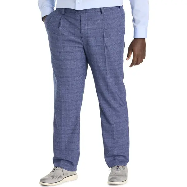 OAK HILL BY DXL Plaid Pleated Dress Pants - Blue