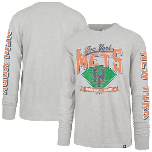 '47 New York Mets Big & Tall Distressed Franklin Long Sleeve T-shirt - Gray