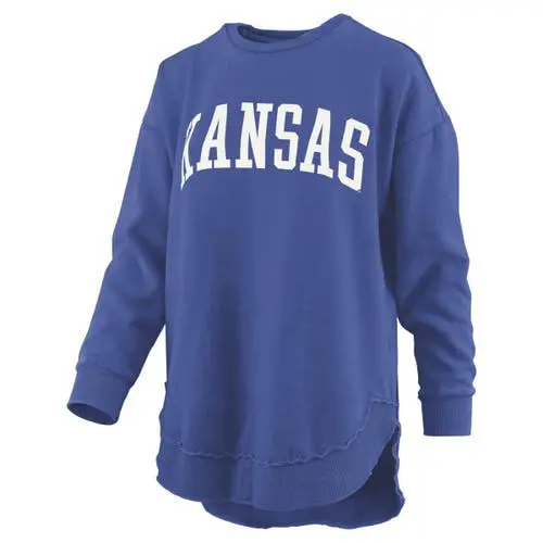 PRESSBOX Kansas Jayhawks Melange Poncho Fleece Pullover Sweatshirt - Royal