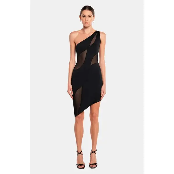 OW One-shoulder Mini Dress With Sheer Detailing