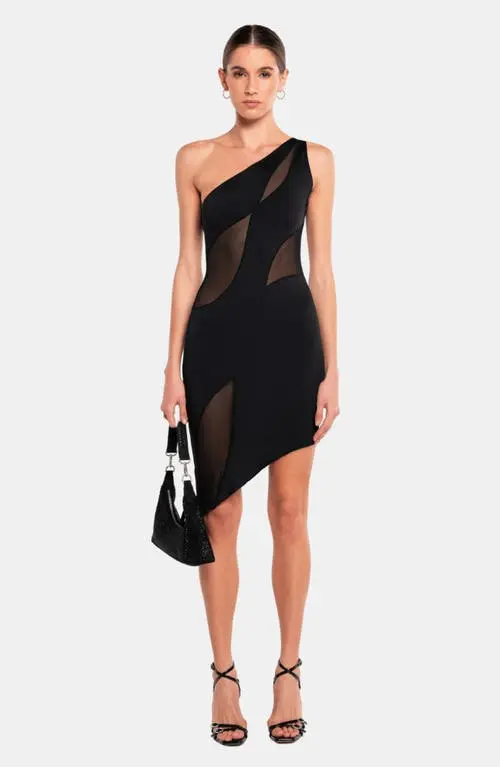 OW One-shoulder Mini Dress With Sheer Detailing