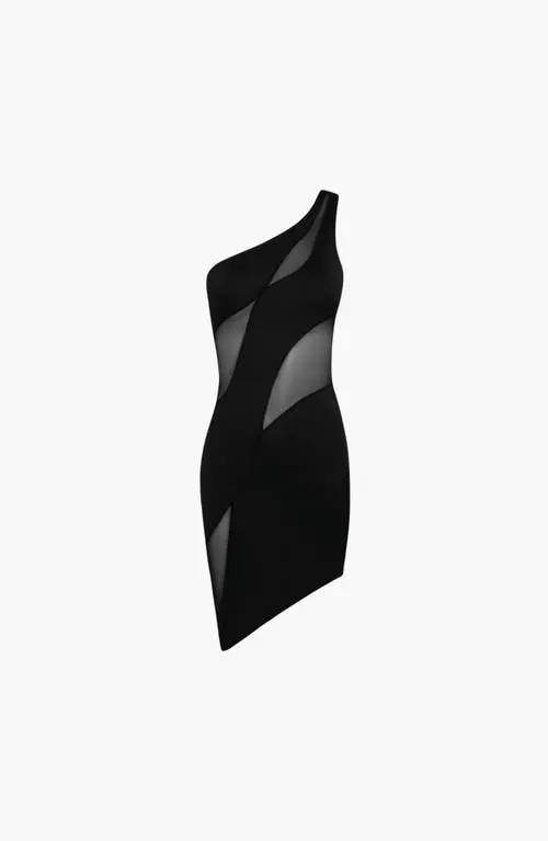 OW One-shoulder Mini Dress With Sheer Detailing
