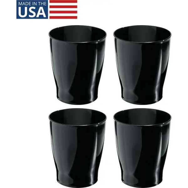 IDESIGN Small Round Plastic Bathroom Trash Canideal For Bathroom Or Officeset Of 4 - Black