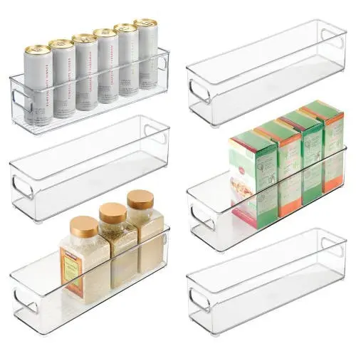 IDESIGN Stackable Fridge Bin With Handleskitchen Bin For Pantry Or Cabinets, Set Of 6 - Clear