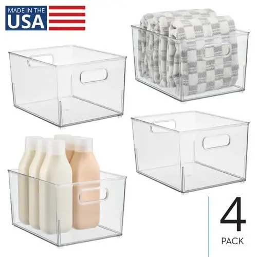 IDESIGN Small Stackable Plastic Bathroom Storage Bin With Handlesset Of 4
