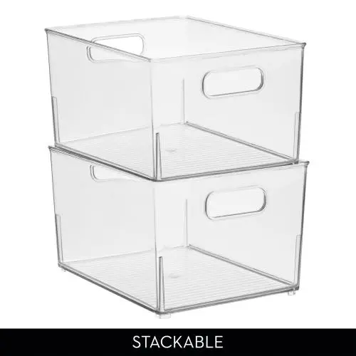 IDESIGN Small Stackable Plastic Bathroom Storage Bin With Handlesset Of 4