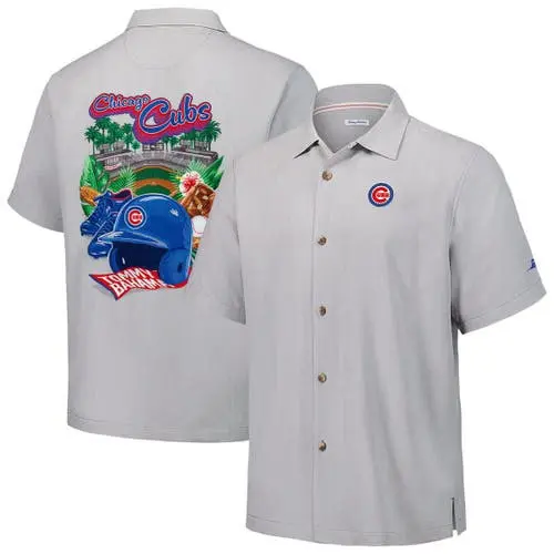 Tommy Bahama Chicago Cubs Hit And Run Silk Camp Button-up Shirt - Gray