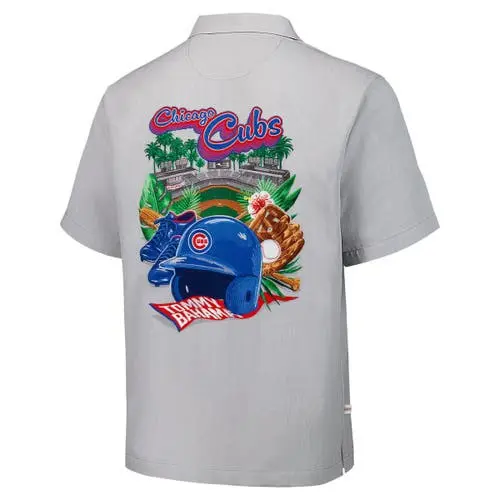 Tommy Bahama Chicago Cubs Hit And Run Silk Camp Button-up Shirt - Gray