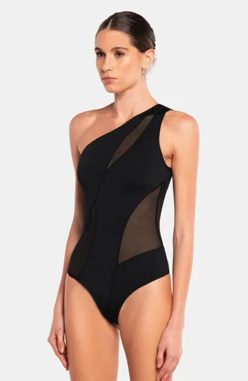OW One-shoulder Mesh Bodysuit - Black