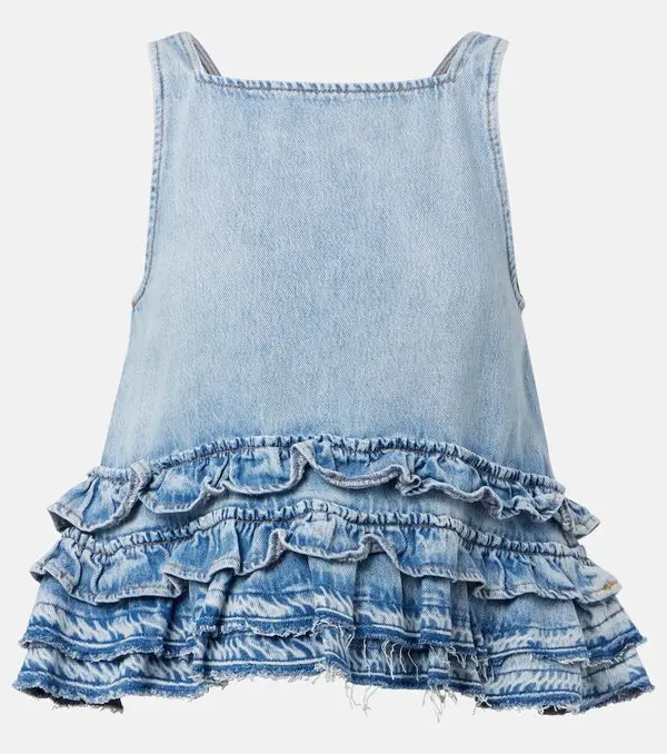 GANNI Ruffled Denim Top - Blue