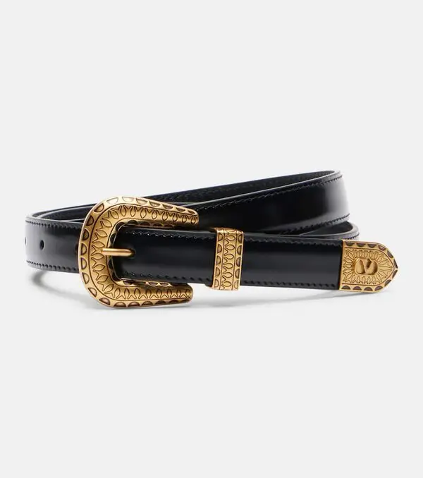 Valentino Garavani Vlogo Signature Leather Belt - Black