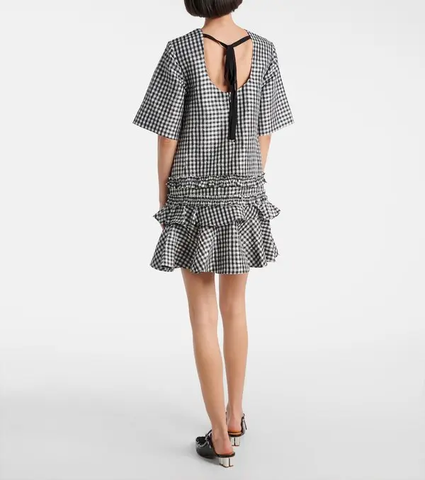 GANNI Gingham Ruffled Mini Dress - Black
