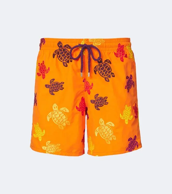 Vilebrequin Mistral Embroidered Swim Trunks - Orange_1