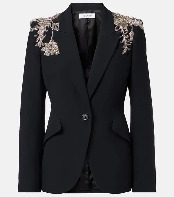 Alexander McQueen Embellished Crepe Blazer