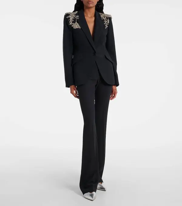 Alexander McQueen Embellished Crepe Blazer