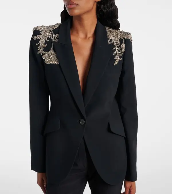 Alexander McQueen Embellished Crepe Blazer
