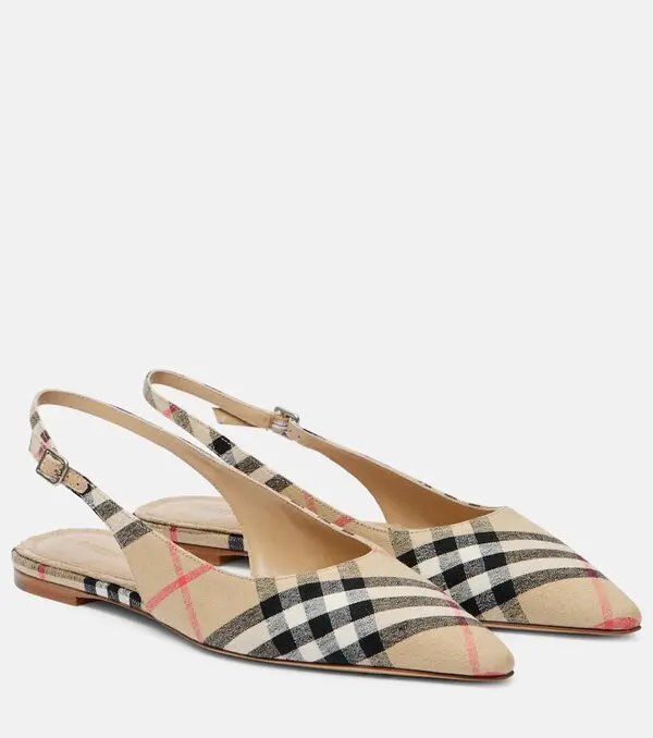 Burberry Birdie Check Slingback Flats - Beige