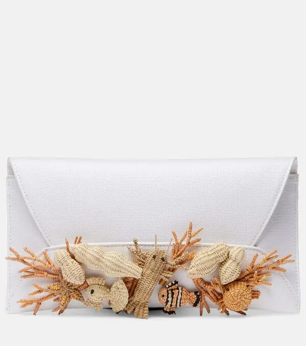 AQUAZZURA Marea Raffia-effect Clutch - White