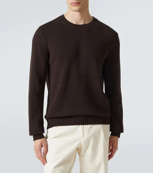 SAMAN AMEL Cotton Crew Neck Sweater - Brown