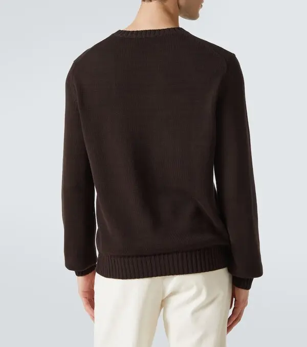 SAMAN AMEL Cotton Crew Neck Sweater - Brown