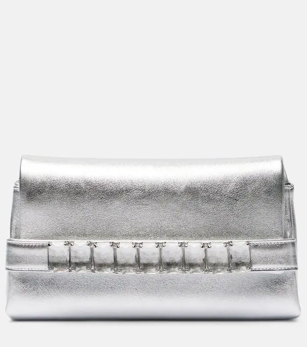 JIMMY CHOO Kya Metallic Leather Clutch - Silver