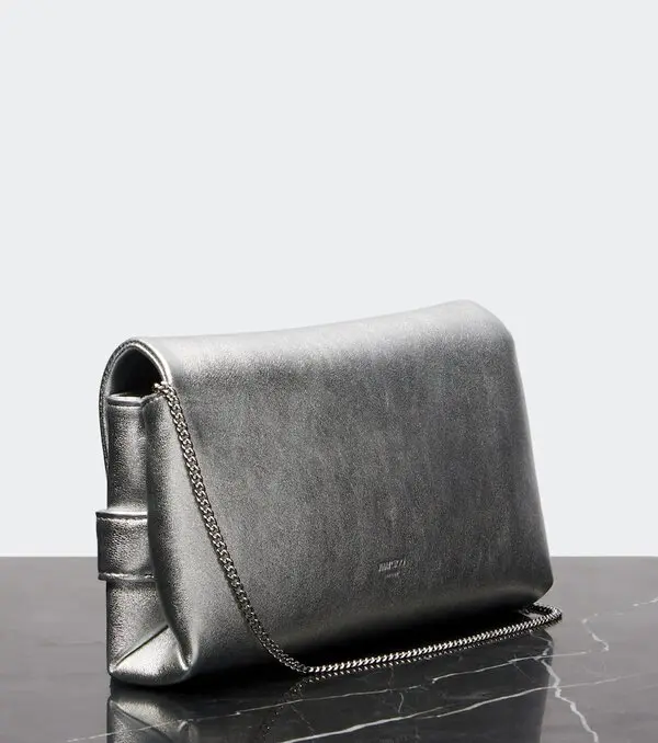 JIMMY CHOO Kya Metallic Leather Clutch - Silver