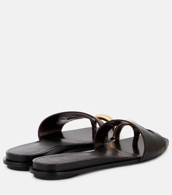 Tory Burch Leather Flat Sandals - Black
