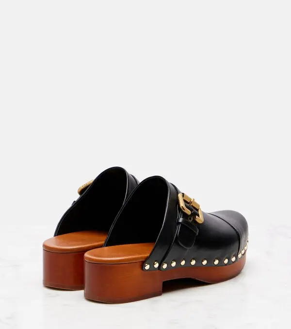 Chloé Jeannette Embellished Leather Clogs - Black