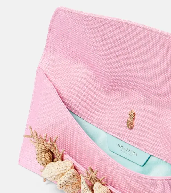 AQUAZZURA Marea Small Raffia-trimmed Clutch