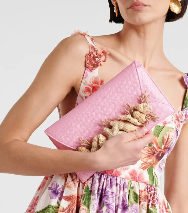 AQUAZZURA Marea Small Raffia-trimmed Clutch