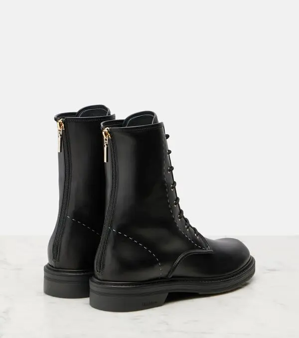 Max Mara Urbancombat Leather Combat Boots - Black