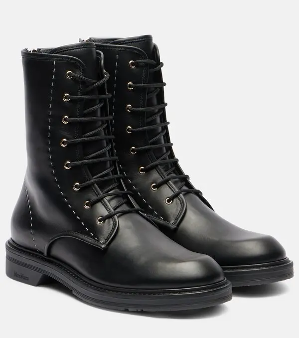 Max Mara Urbancombat Leather Combat Boots - Black