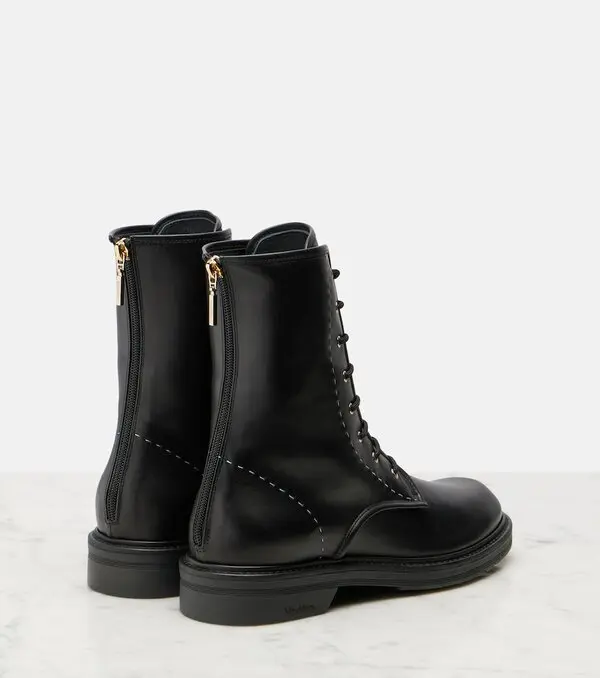 Max Mara Urbancombat Leather Combat Boots - Black
