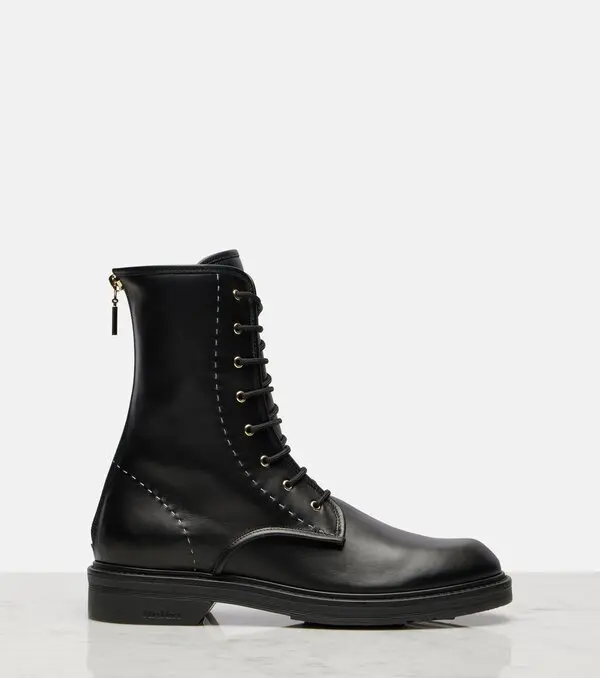 Max Mara Urbancombat Leather Combat Boots - Black