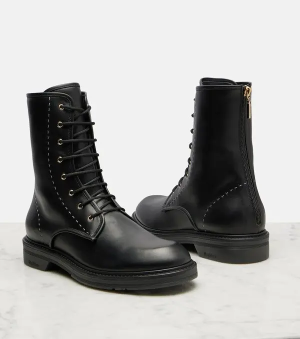 Max Mara Urbancombat Leather Combat Boots - Black