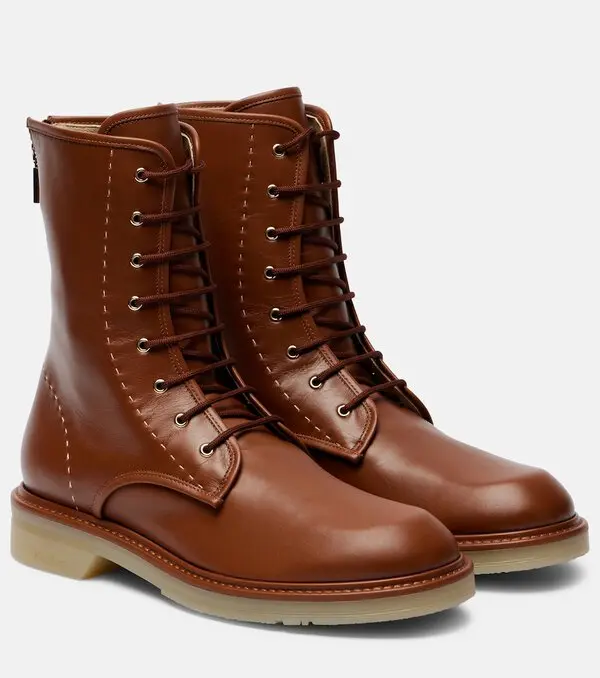 Max Mara Urbancombat Leather Combat Boots - Brown
