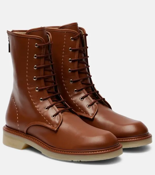 Max Mara Leather Combat Boots - Brown