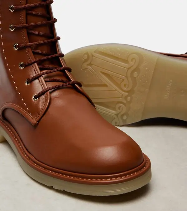 Max Mara Leather Combat Boots - Brown