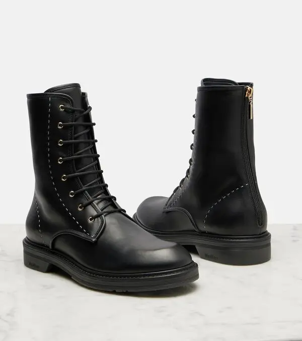 Max Mara Urban Combat Leather Boots - Black