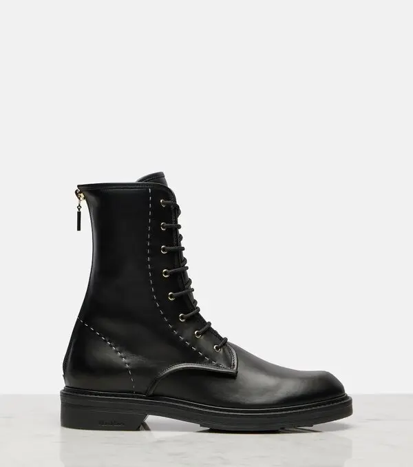 Max Mara Urban Combat Leather Boots - Black