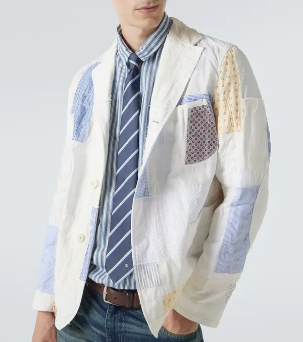 Junya Watanabe Patchwork Cotton And Linen-blend Blazer - Multicoloured